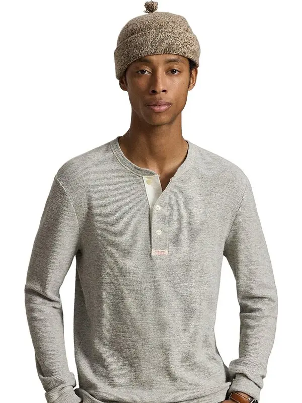 Ralph Lauren Waffle-knit Henley Shirt - Loft Heather
