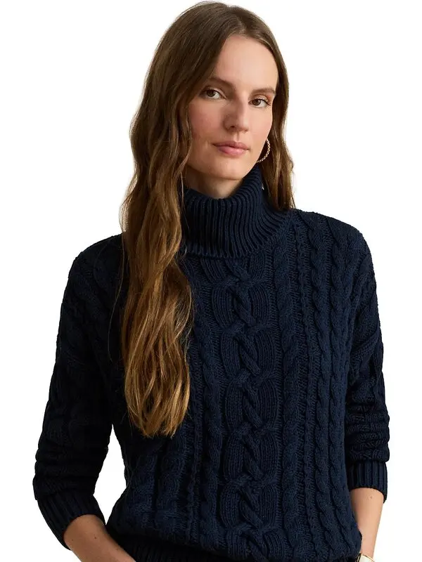 Ralph Lauren Cable-knit Cotton Turtleneck Sweater - Lauren Navy