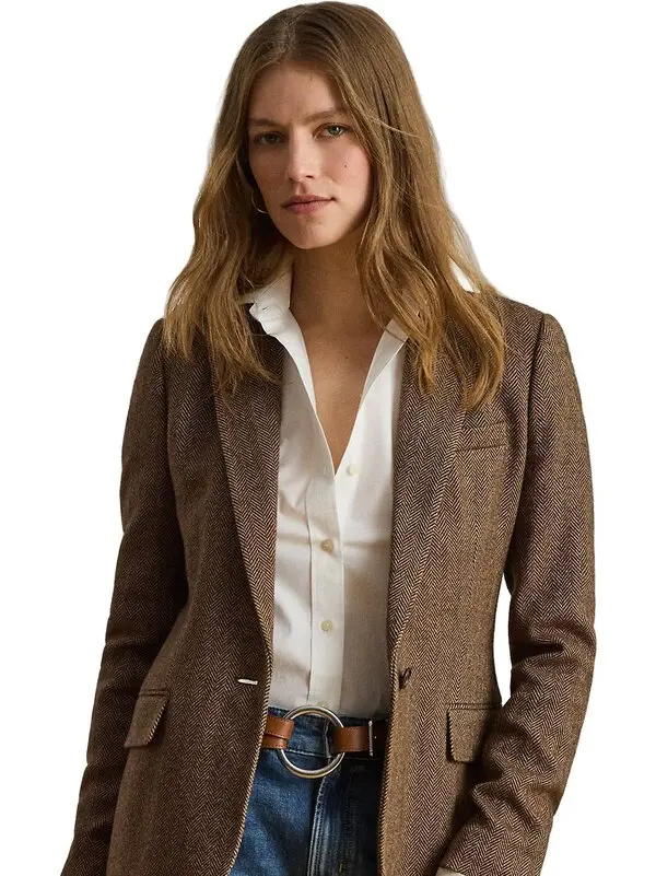 Ralph Lauren Cotton-blend Herringbone Blazer - Brown/tan Multi