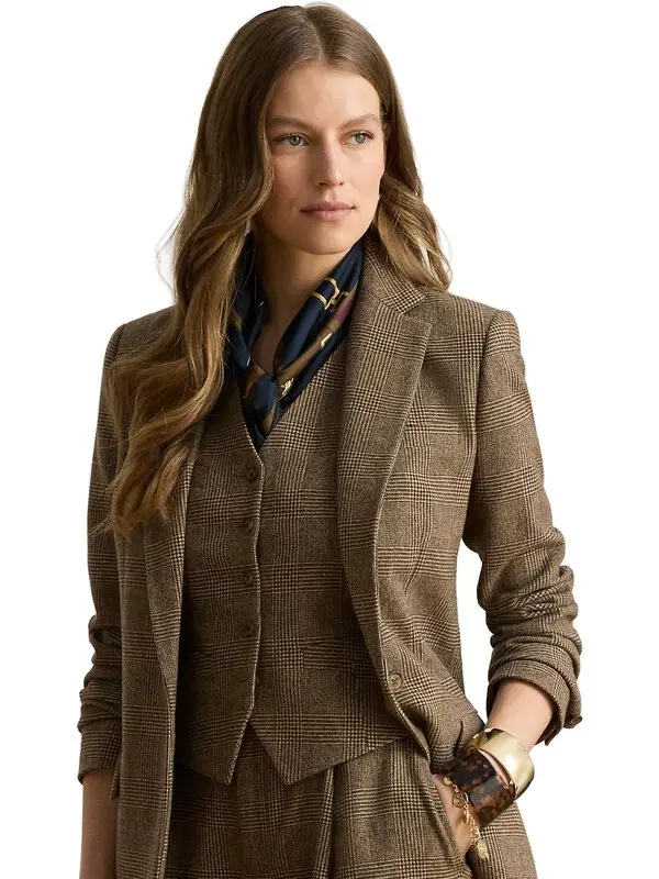 Ralph Lauren Glen Plaid Wool Twill Blazer - Brown/tan Multi