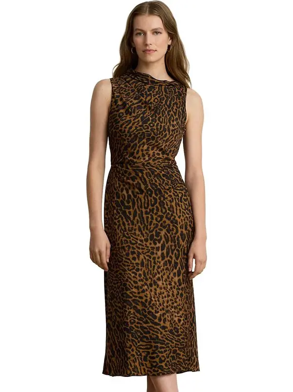 Ralph Lauren Ocelot-print Pleated Crepe Dress - Tan Multi