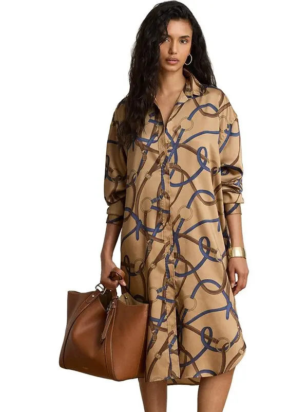 Ralph Lauren Belting Print Twill Midi Shirtdress - Camel Multi