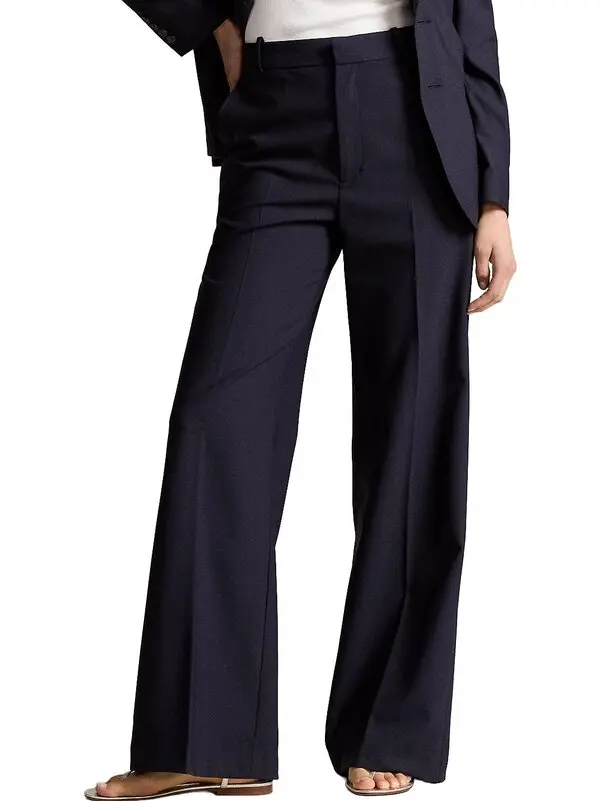 Ralph Lauren Stretch Wool Faille Wide-leg Pant - Navy