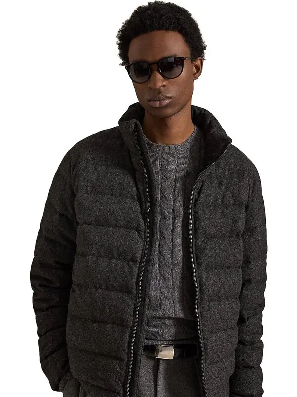 Ralph Lauren Golden Herringbone Down Jacket With Embroidered Polo Pony - Charcoal