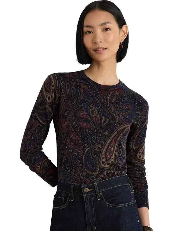 Ralph Lauren Paisley Cotton-modal Sweater - Navy Multi