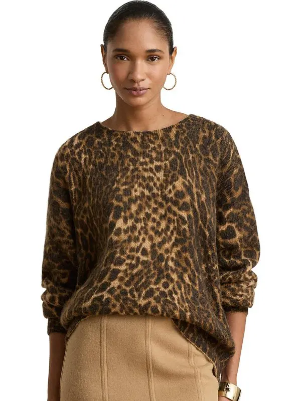 Ralph Lauren Ocelot-print Crewneck Sweater - Camel Multi
