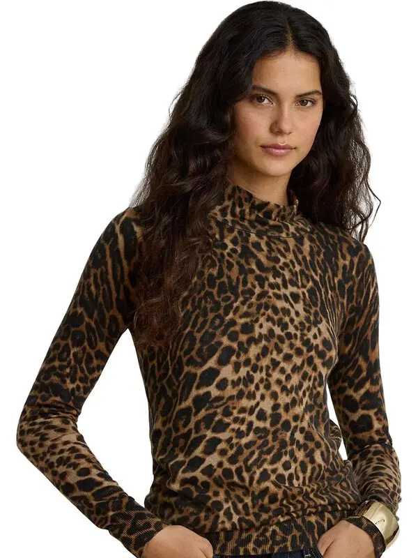 Ralph Lauren Ocelot-print Mockneck Sweater - Tan Multi