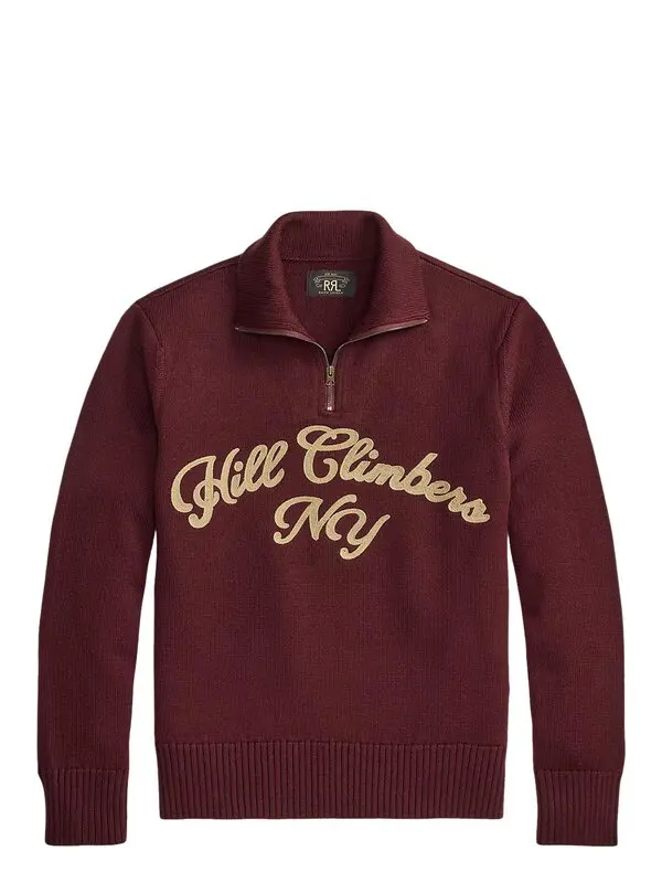 Ralph Lauren Embroidered Wool Quarter-zip Sweater - Maroon
