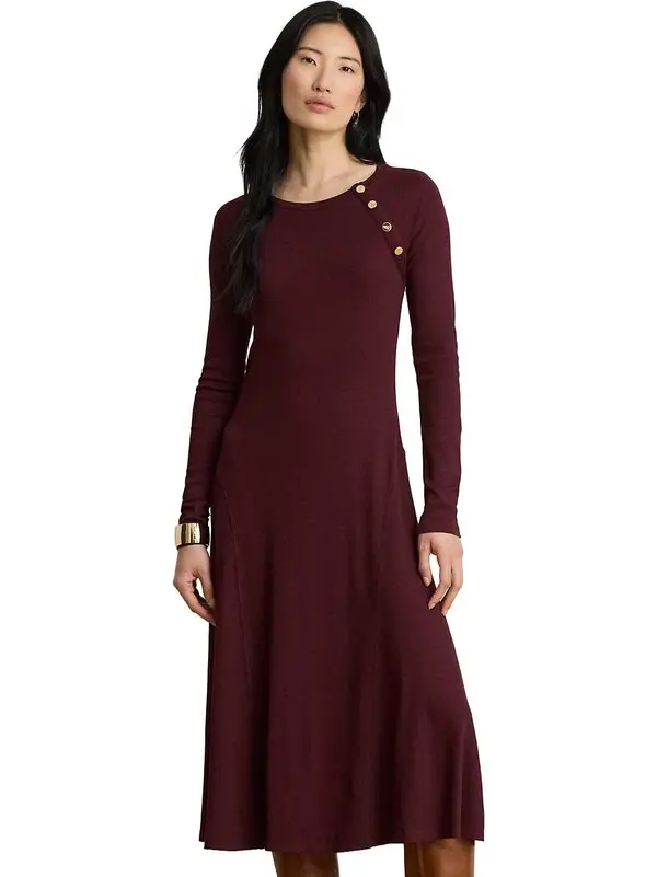 Ralph Lauren Button-trim Ribbed Cotton-blend Dress - Dark Garnet