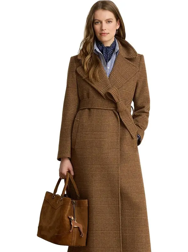 Ralph Lauren Glen Plaid Wool-blend Wrap Maxicoat - Camel/brown