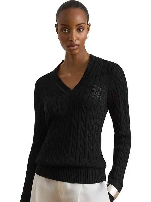 Ralph Lauren Cable-knit V-neck Sweater - Black