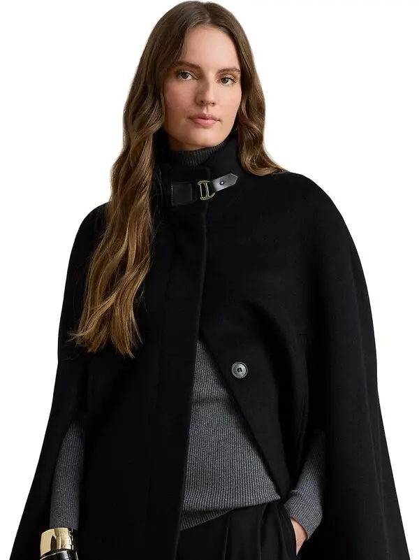 Ralph Lauren Buckle-trim Wool-blend Mockneck Cape - Black