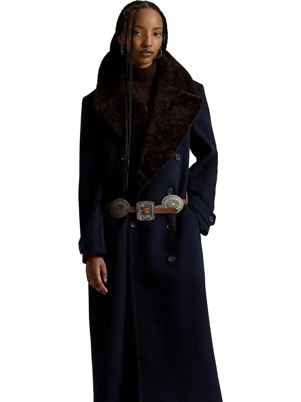 Ralph Lauren Shearling-collar Wool Melton Peacoat - Ink