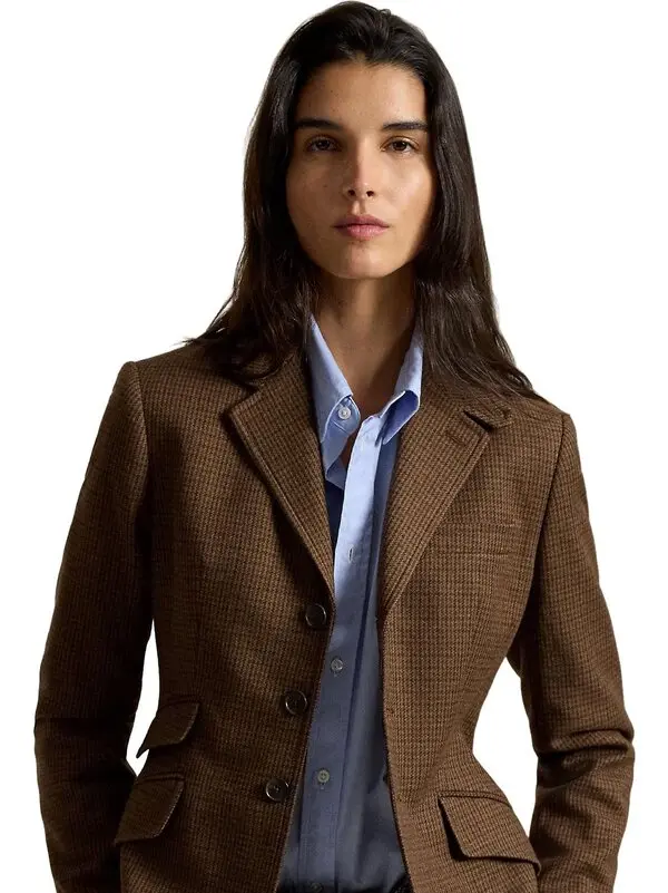 Ralph Lauren Single-breasted Tweed Hacking Blazer - Brown Multi Houndstooth