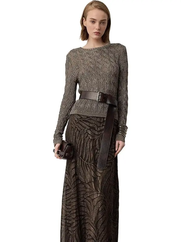 Ralph Lauren Masina Foiled Crinkle Chiffon Skirt - Espresso Multi