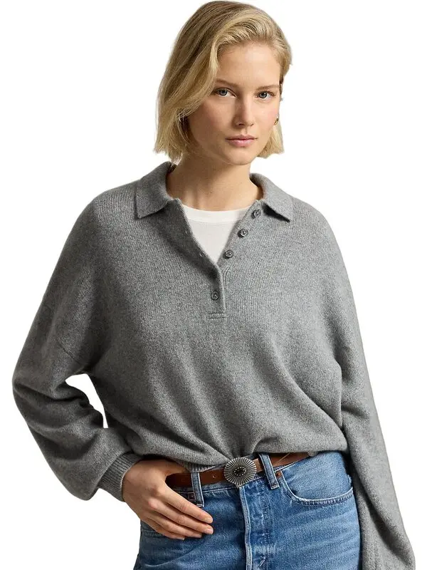 Ralph Lauren Polo-collar Cashmere Sweater - Gray Heather