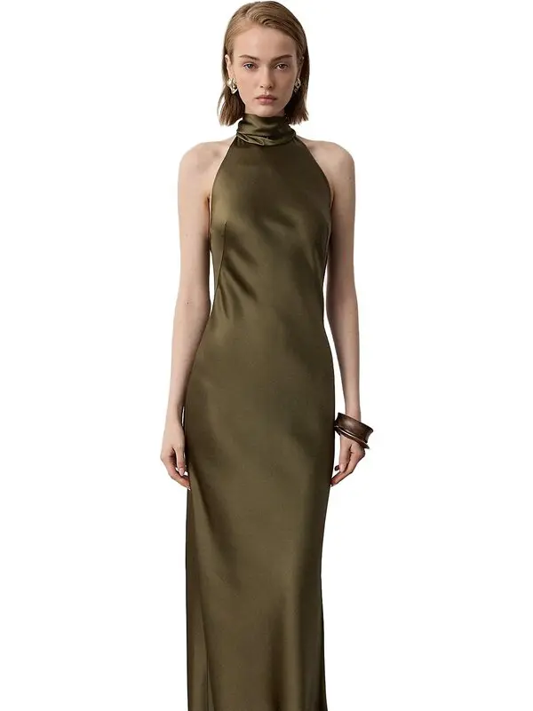 Ralph Lauren Chilton Satin Halterneck Evening Gown - Cypress