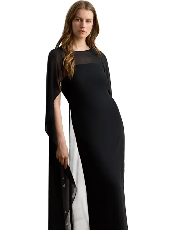 Ralph Lauren Cape Georgette Gown - Black