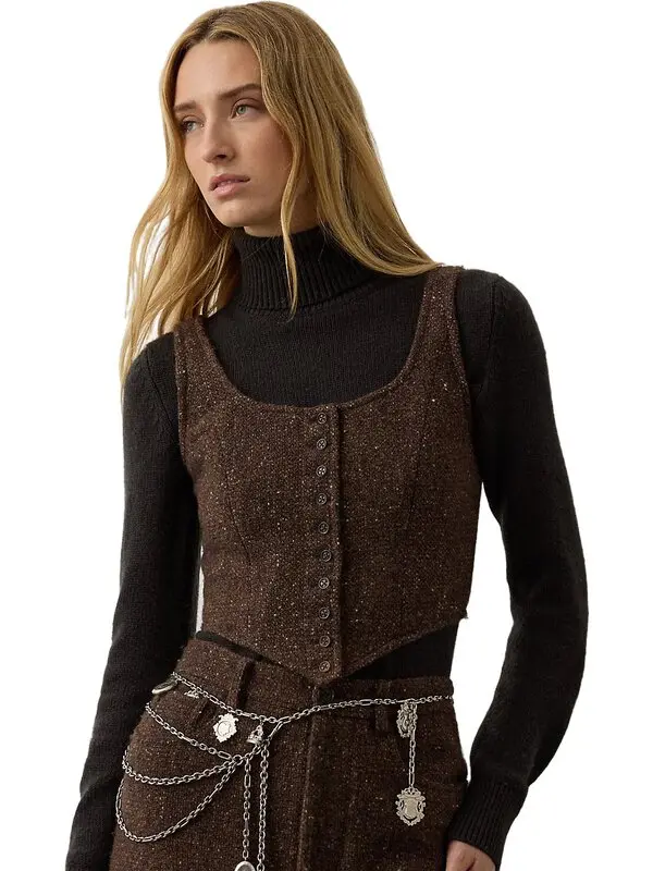 Ralph Lauren Sherry Wool-blend Donegal Tweed Top - Brown Multi