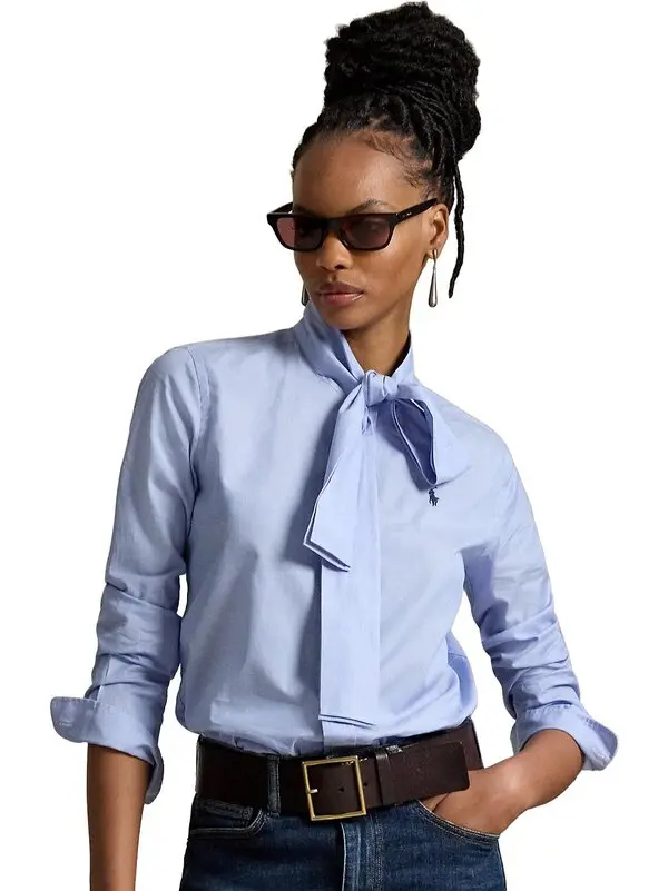 Ralph Lauren Slim Fit Cotton Tie-neck Shirt - Medium Blue