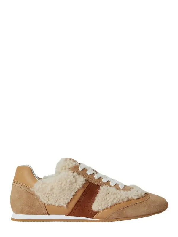 Ralph Lauren Dani Suede-shearling Low-profile Sneakers - Natural/camel/buff