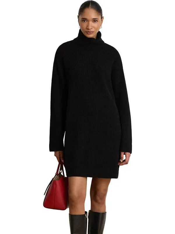 Ralph Lauren Wool-cashmere Ribbed Turtleneck Sweater Dress - Black
