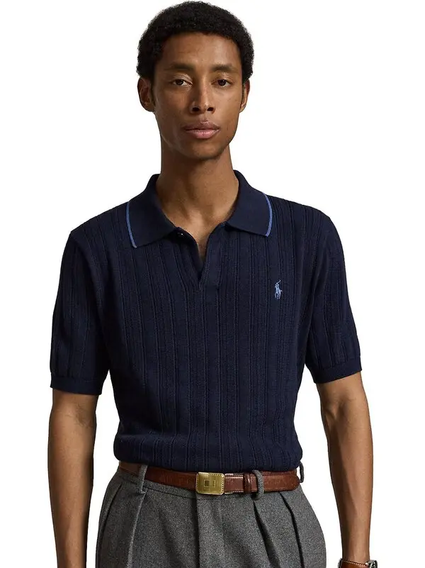 Ralph Lauren Textured Cotton Polo-collar Sweater - Hunter Navy