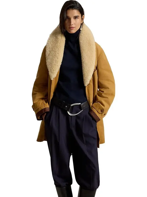 Ralph Lauren Shearling-trim Canvas Ranch Coat - Khaki