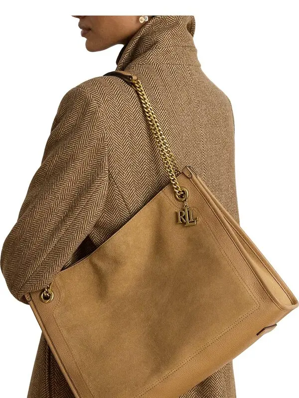 Ralph Lauren Suede & Leather Large Bradley Tote Bag - Camel
