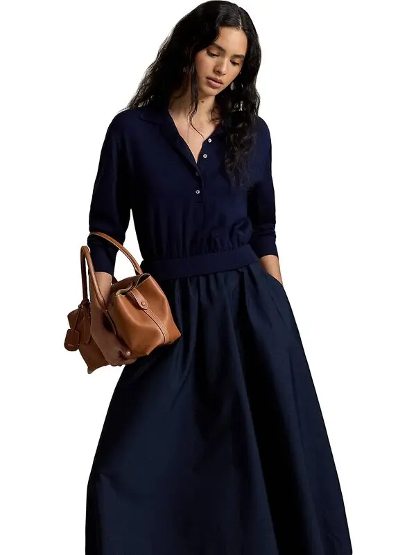 Ralph Lauren Hybrid Knit Polo-bodice Dress - Hunter Navy
