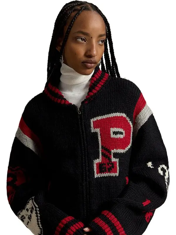 Ralph Lauren Wool-blend Letter Zip Cardigan - Black Multi