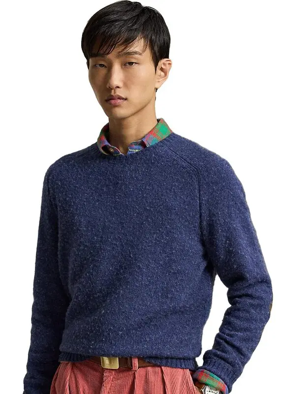 Ralph Lauren Suede-patch Wool-cashmere Crewneck Sweater - Basalt Navy