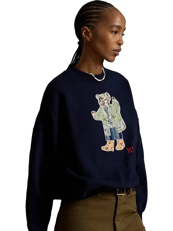 Ralph Lauren Patchwork Polo Bear Fleece Crewneck - Hunter Navy