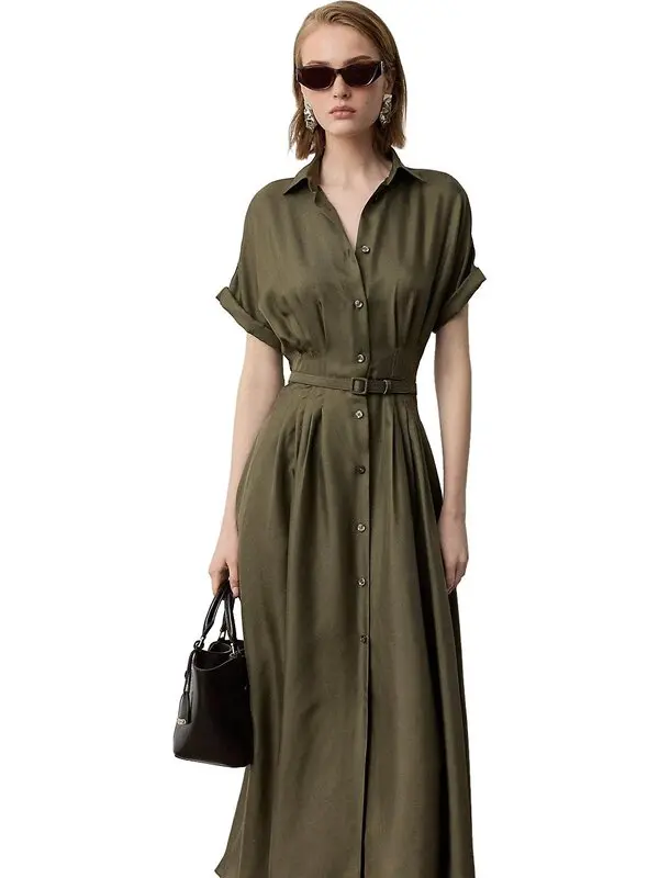 Ralph Lauren Donatella Silk Twill Day Dress - Cypress
