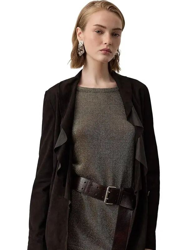 Ralph Lauren Heddie Ruffle-trim Lamb-suede Jacket - Espresso