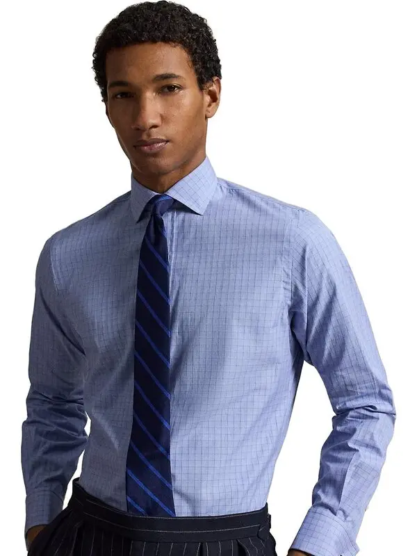 Ralph Lauren Custom Fit Plaid French Cuff Shirt - Blue White Multi