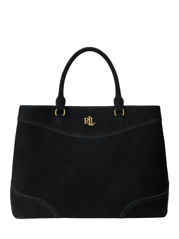 Ralph Lauren Perforated Suede Large Marcy Satchel - Black