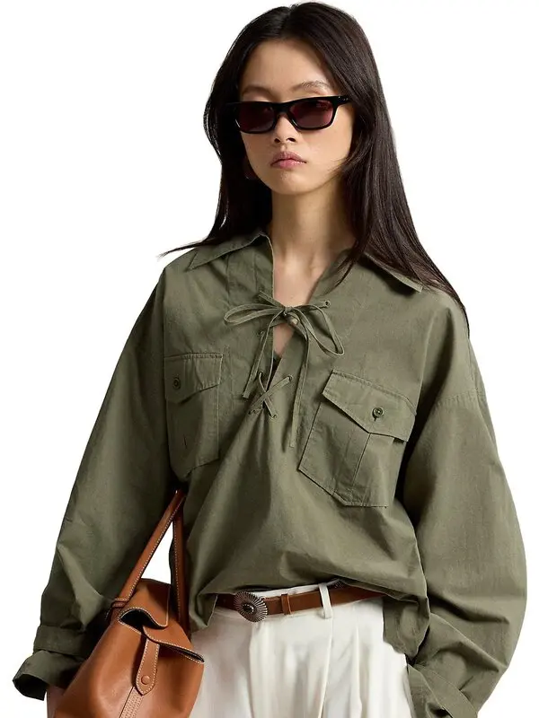 Ralph Lauren Lace-up Cotton Shirt - Olive