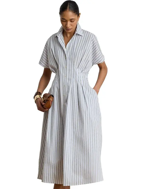 Ralph Lauren Striped Cotton Broadcloth Shirtdress - Blue Multi