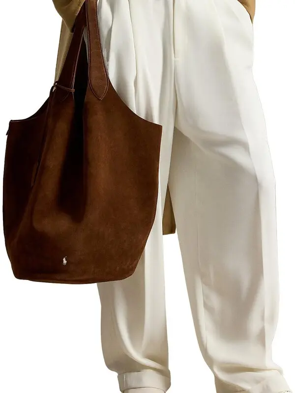 Ralph Lauren Polo Play Suede Large Tote - Cafe