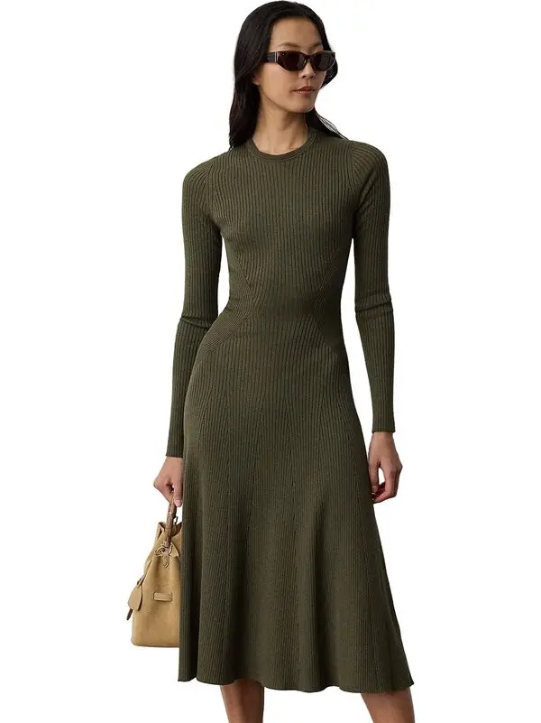 Ralph Lauren Parson Rib-knit Silk-blend Day Dress - Cypress