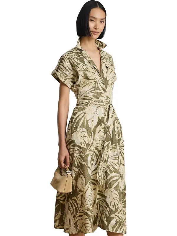 Ralph Lauren Palm-frond-print Linen Camp Shirtdress - Olive Multi