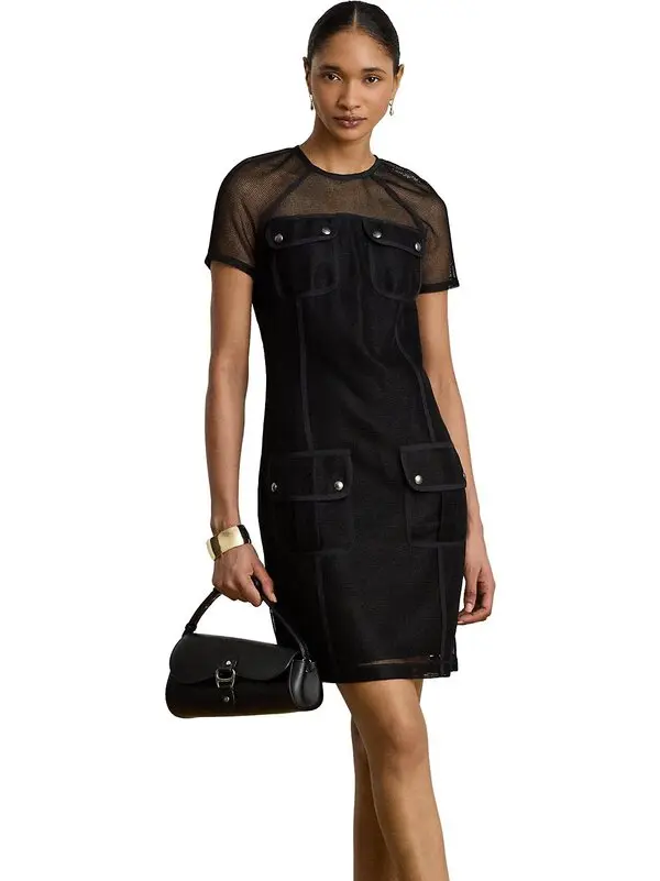 Ralph Lauren Mesh Short-sleeve Shift Dress - Black