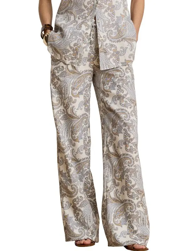Ralph Lauren Paisley Linen Wide-leg Pant - Cream Multi