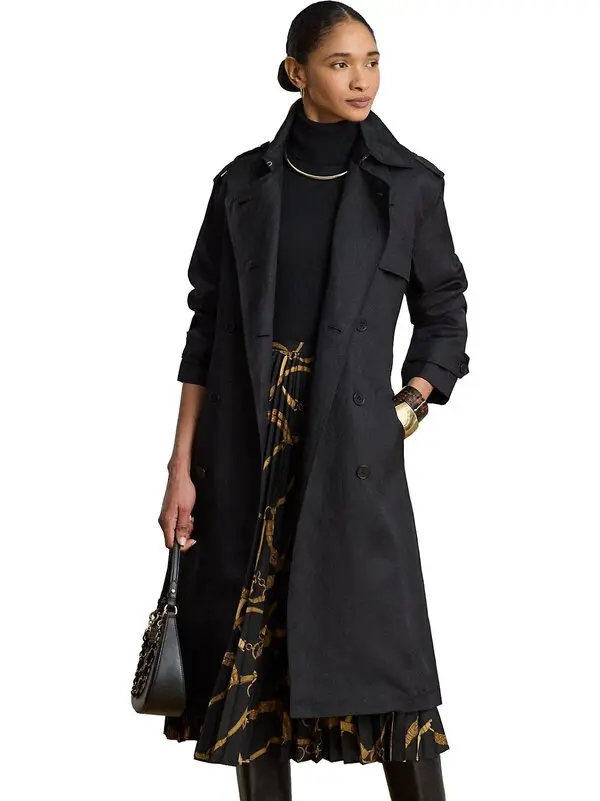 Ralph Lauren Double-breasted Linen-blend Trench Coat - Black