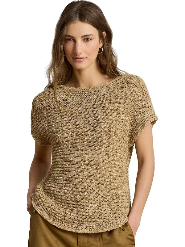 Ralph Lauren Rib-knit Short-sleeve Sweater - Birch Tan
