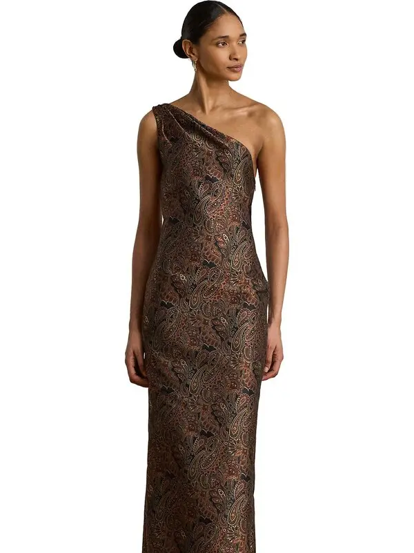 Ralph Lauren Paisley Jacquard One-shoulder Gown - Black Multi