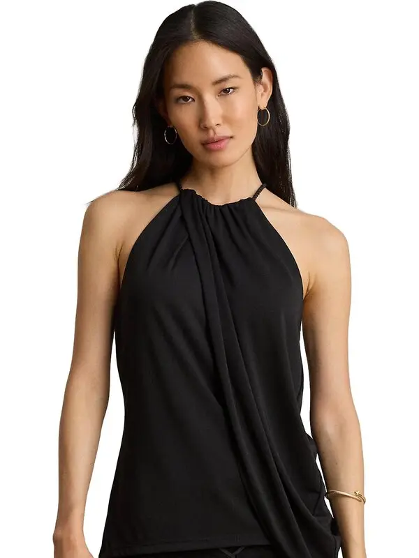 Ralph Lauren Pleated Stretch Jersey Halter Top - Black