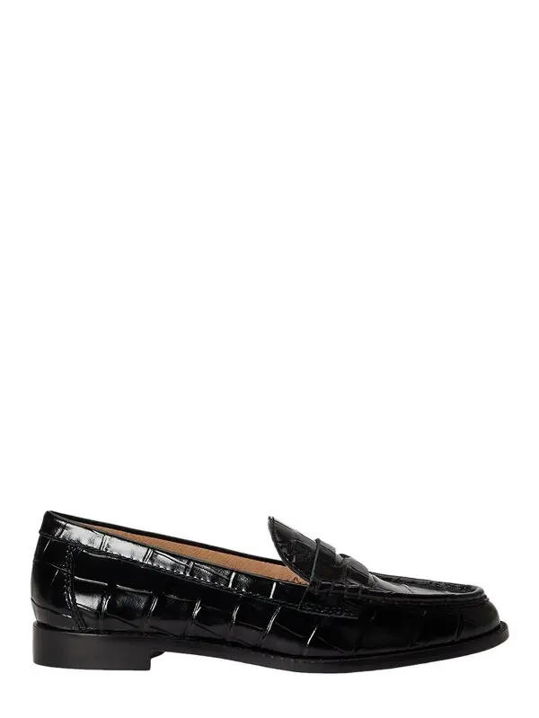 Ralph Lauren Wynnie Crocodile-embossed Leather Loafer - Black