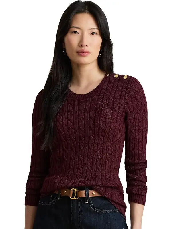 Ralph Lauren Button-trim Cable-knit Sweater - Dark Garnet
